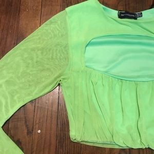 PrettyLittleThing | Tops | Neon Green Mesh Long Sleeve Crop Top | Poshmark